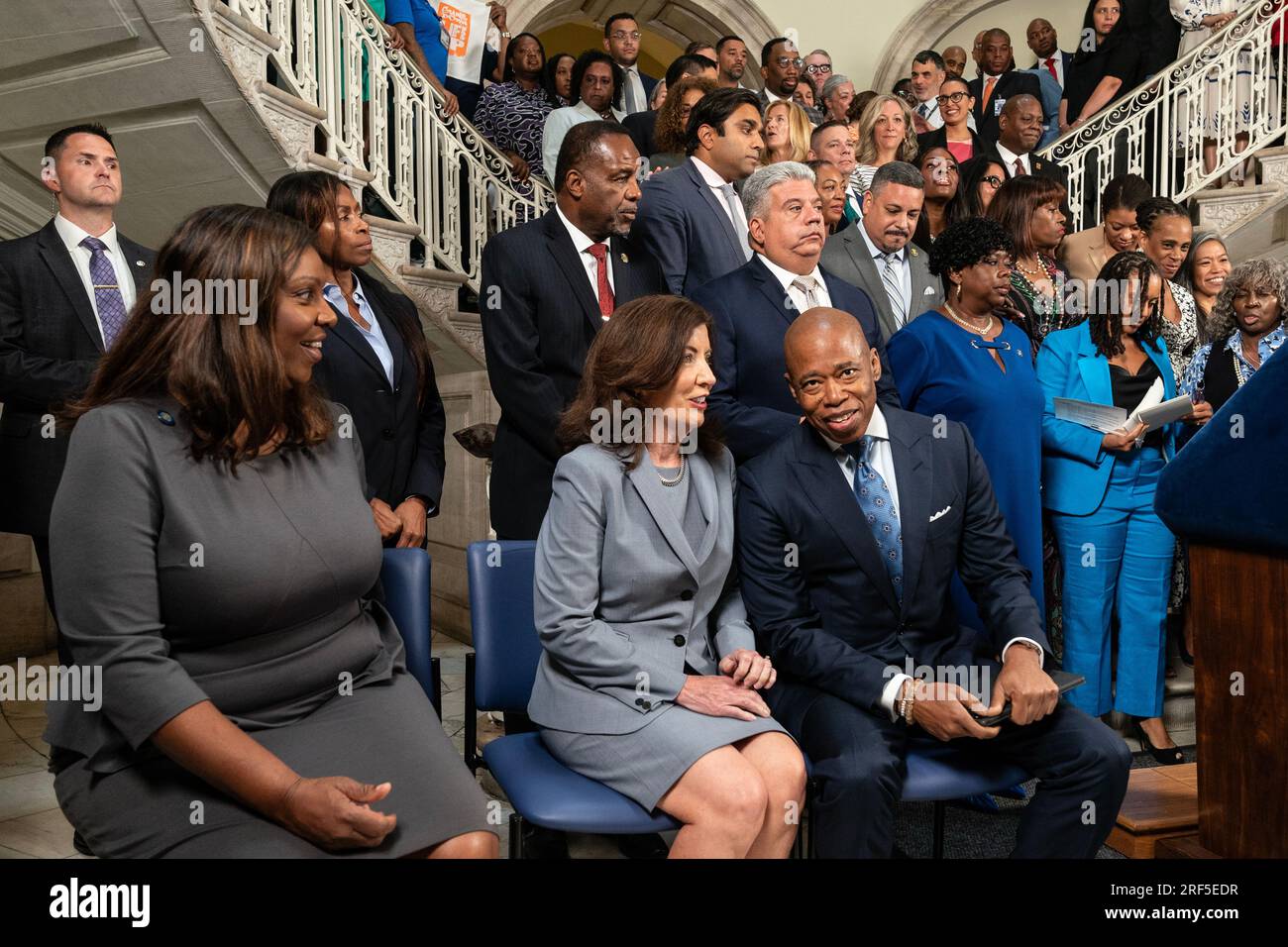 Attorney General Letitia James, Governor Kathy Hochul and Mayor Eric ...