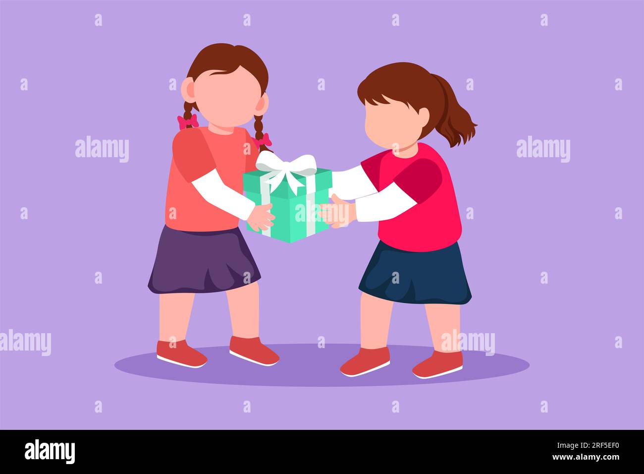 Cartoon flat style drawing little girl giving her friend birthday ...