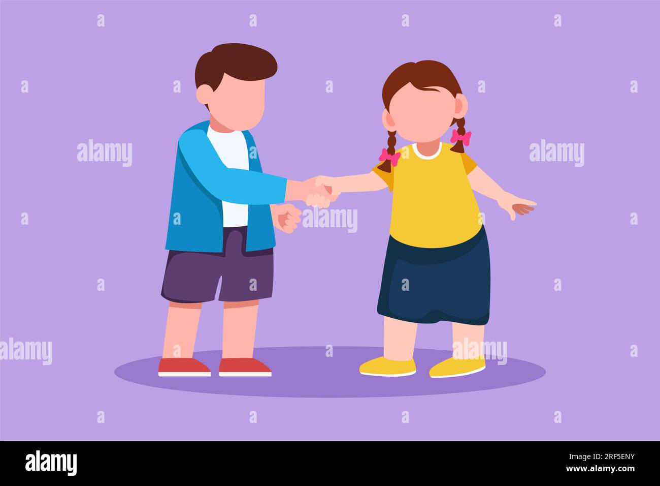 Cartoon flat style drawing cute little boys and girls standing and ...