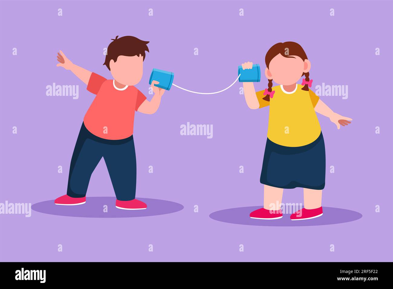 Character flat drawing adorable little boy and girl play toy phone. Two ...