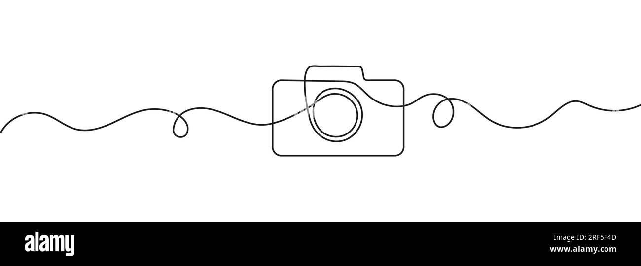 Camera icon in continuous line style. Line art of photo camera icon ...