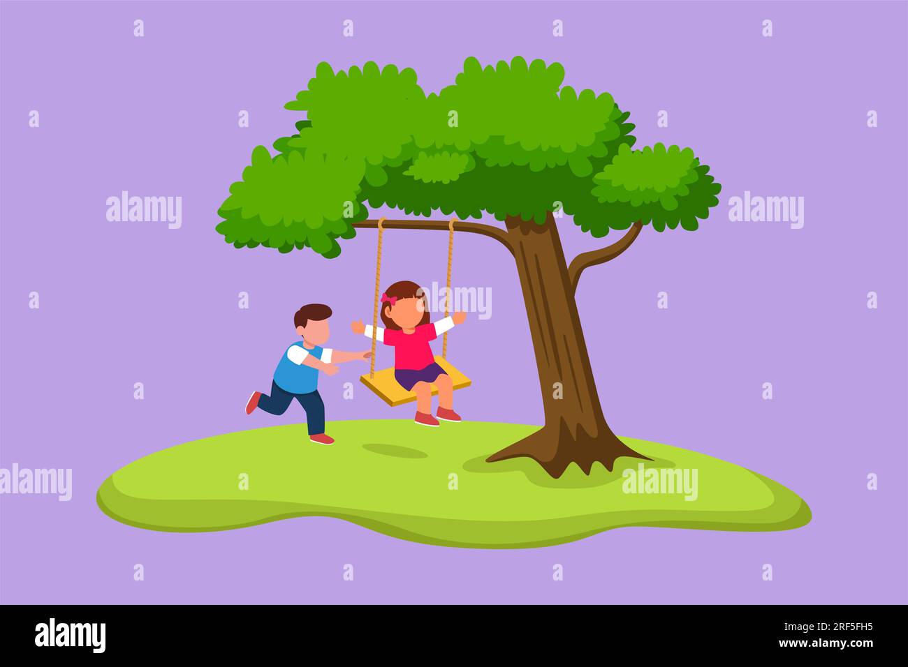 Graphic flat design drawing happy little boys and girls playing on tree ...