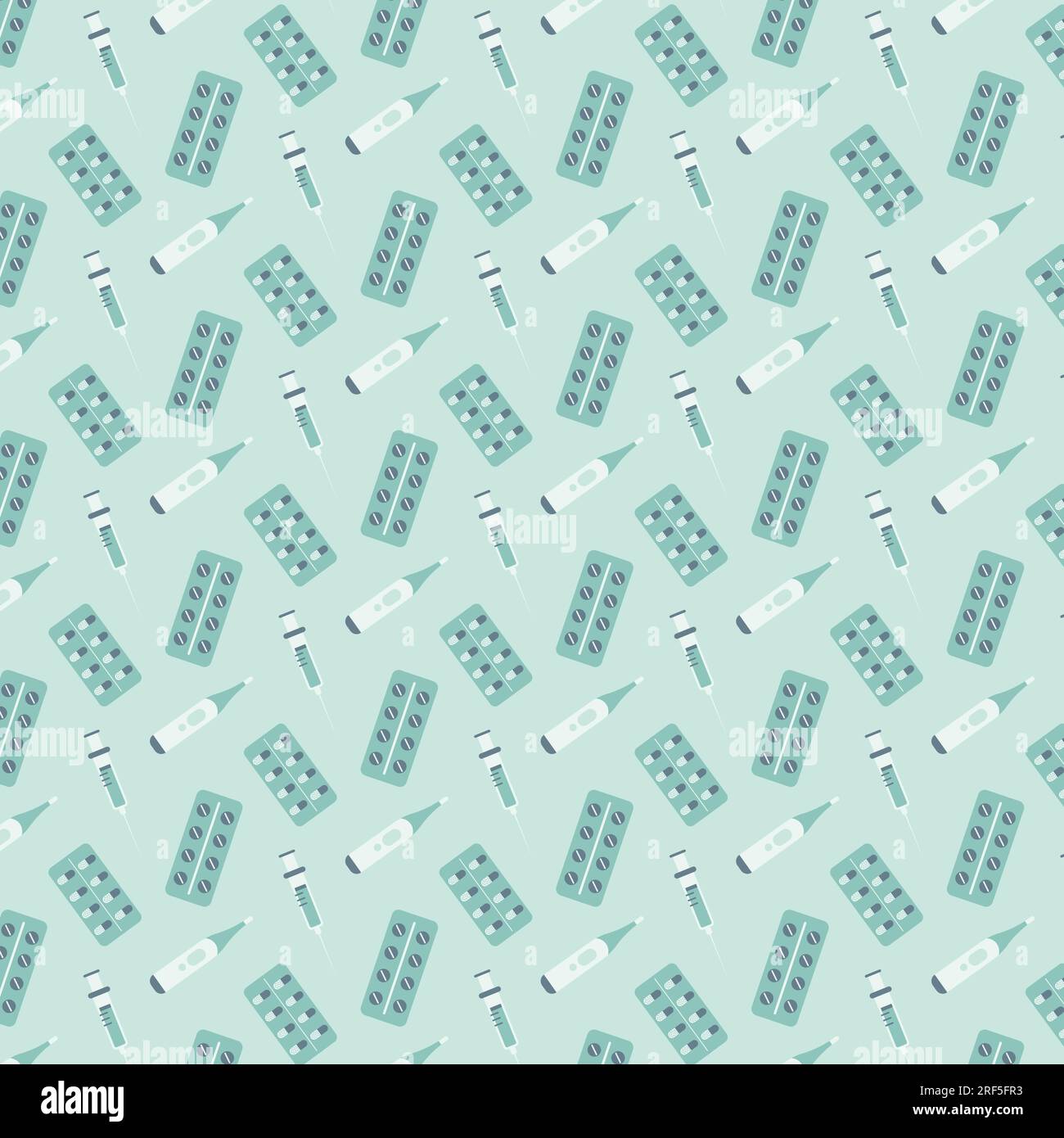 Medical Pattern With Pills, Syringe, Thermometre. Blue Flat Style ...