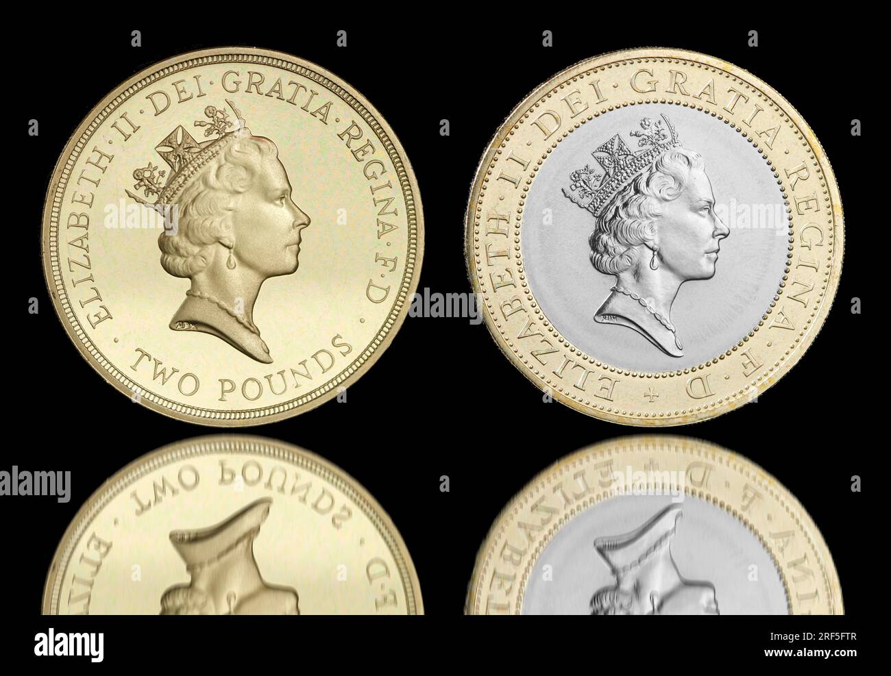 The pre 1997 £2 coin with the new bimetallic £2 version that was issued ...