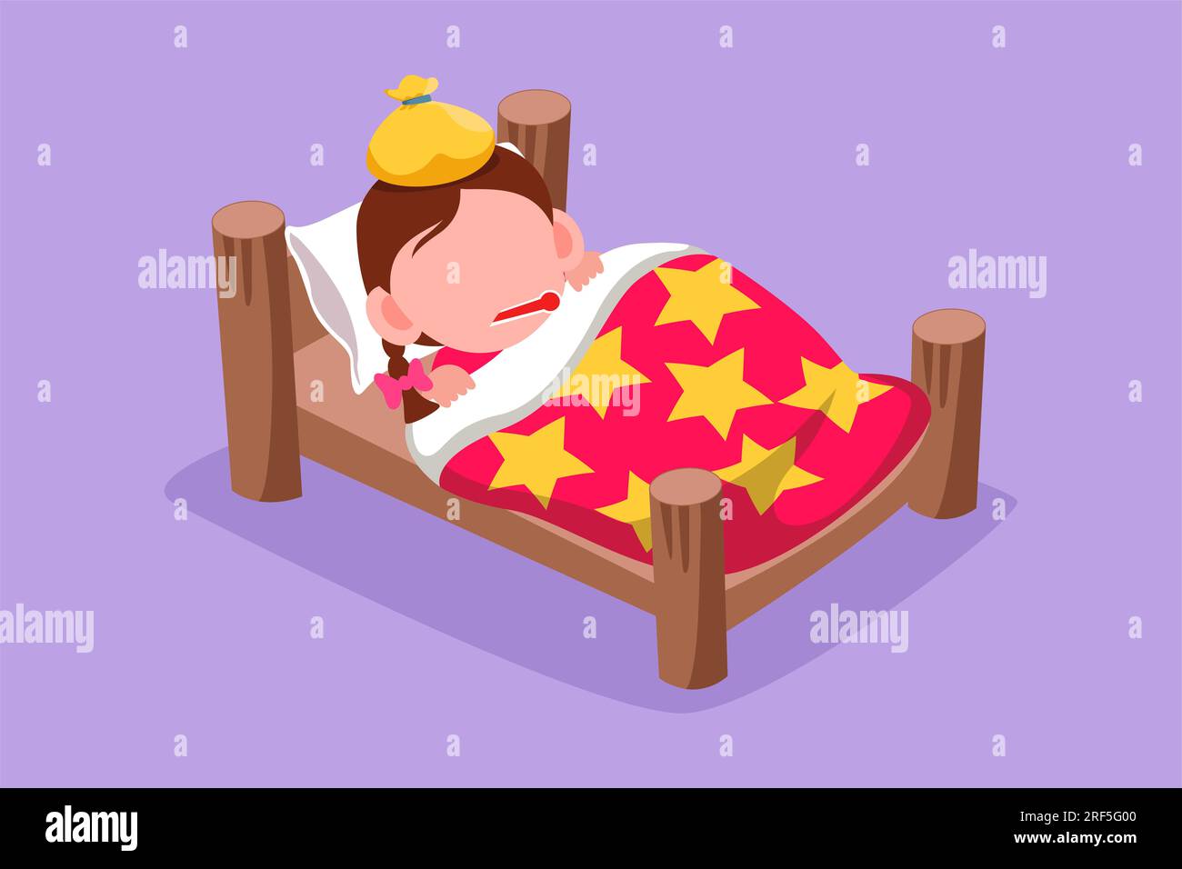 Character flat drawing sick little girl with high fever. Child is sick ...