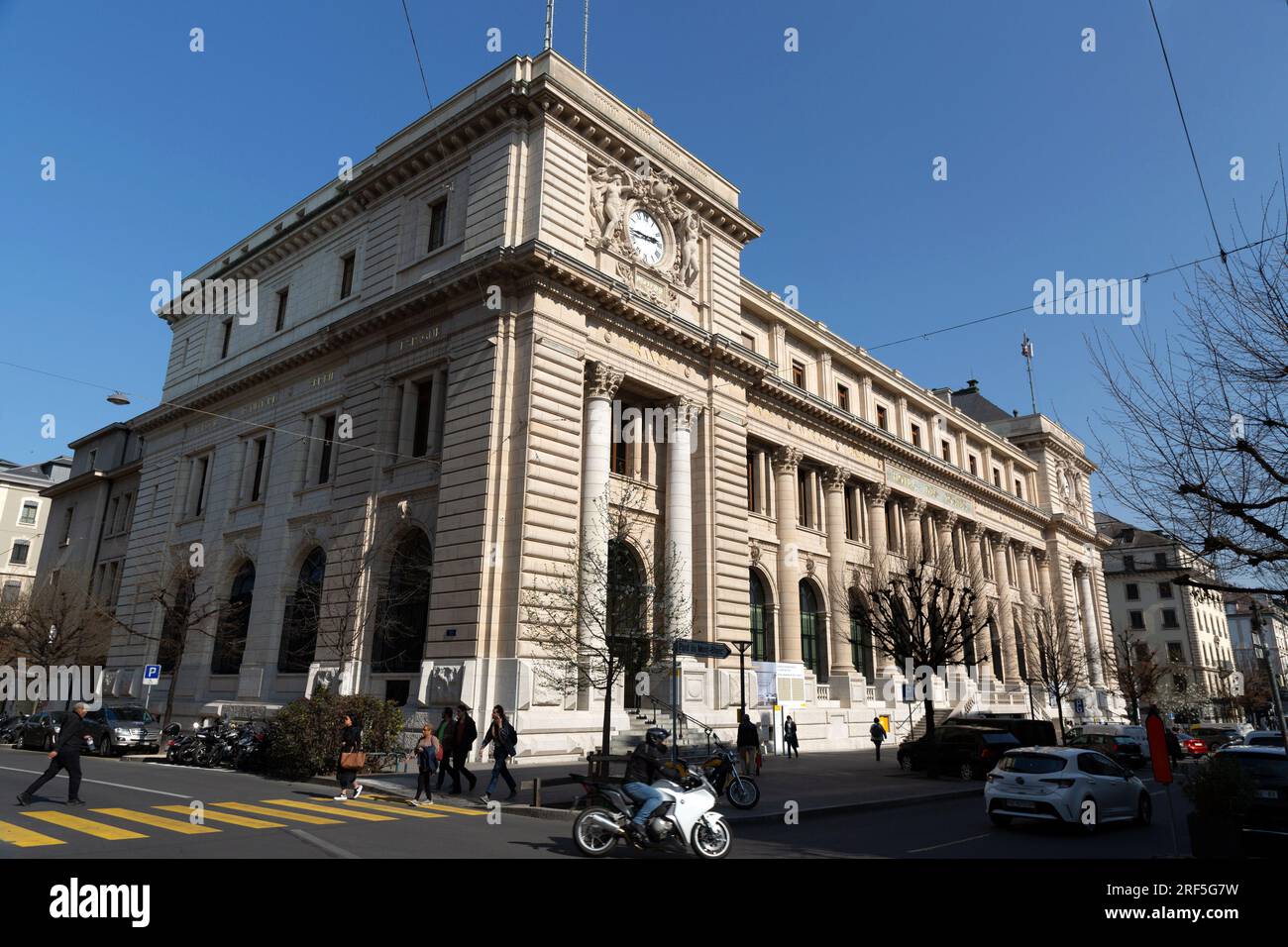 Geneva, Switzerland - MAR 25, 2022: The Hotel des Postes is a building ...