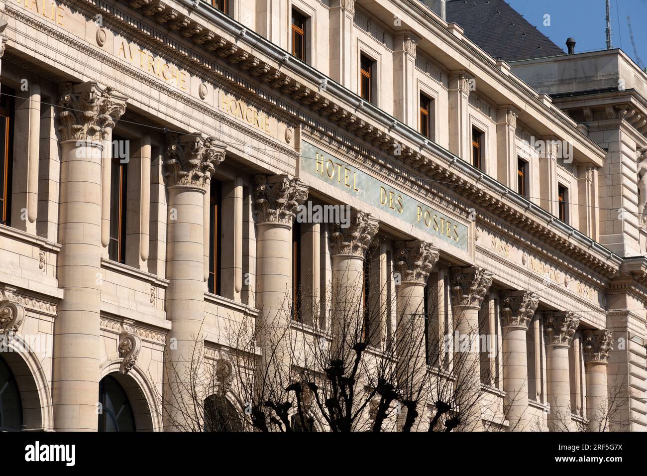 Geneva, Switzerland - MAR 25, 2022: The Hotel des Postes is a building ...