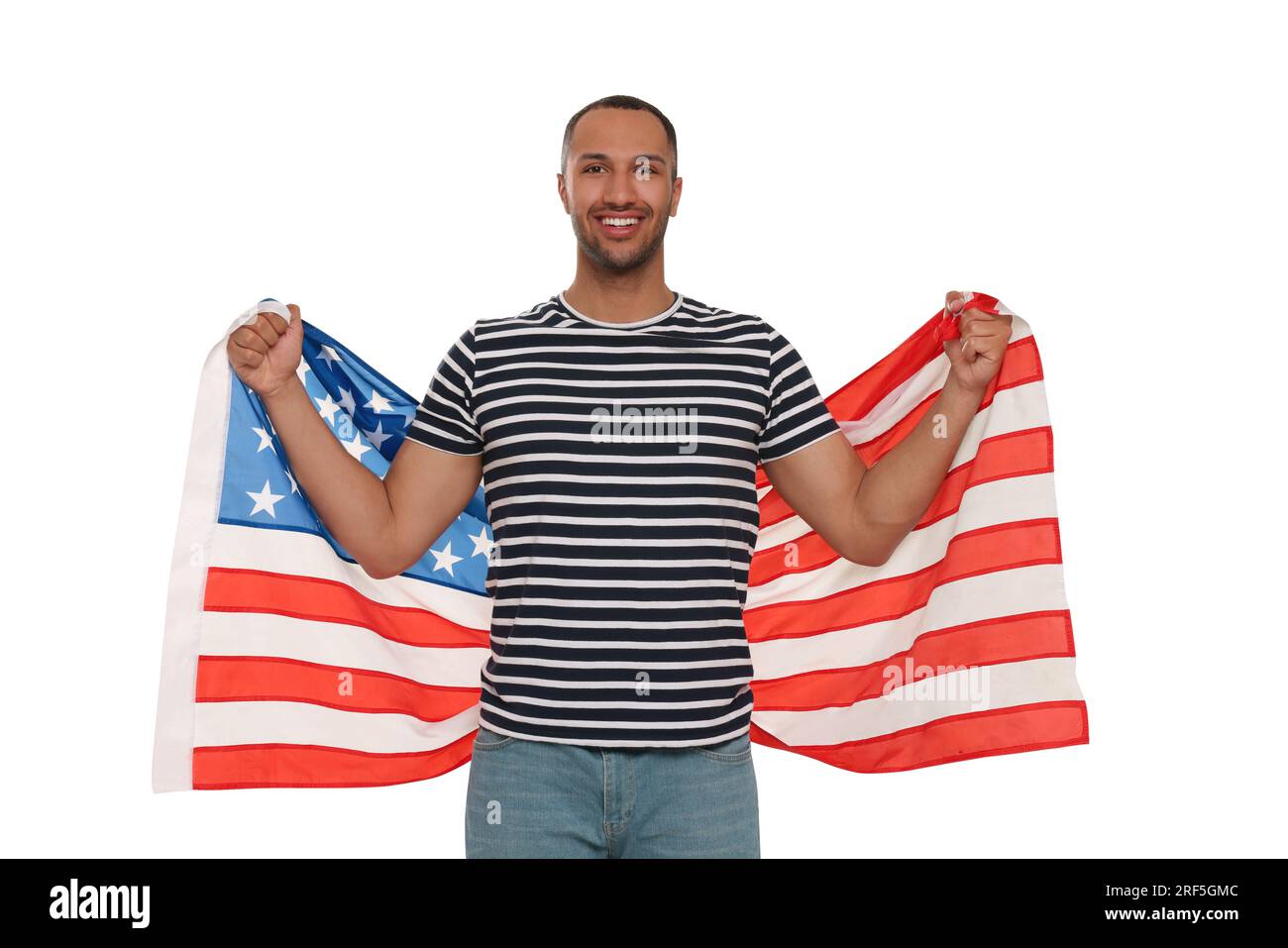 4th of July - Independence Day of USA. Happy man with American flag on ...
