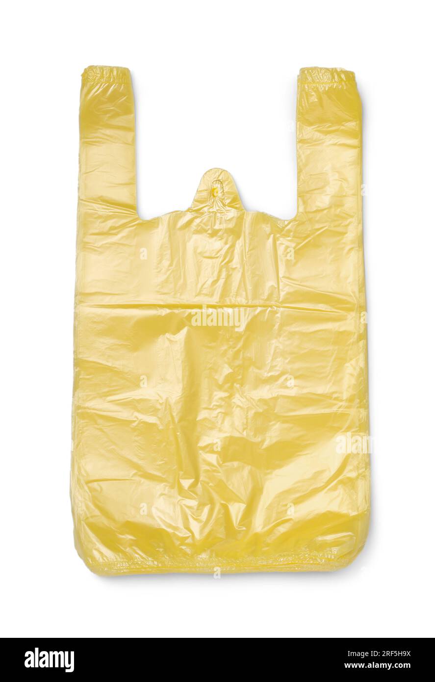 Stack of yellow plastic bags isolated on white, top view Stock Photo ...