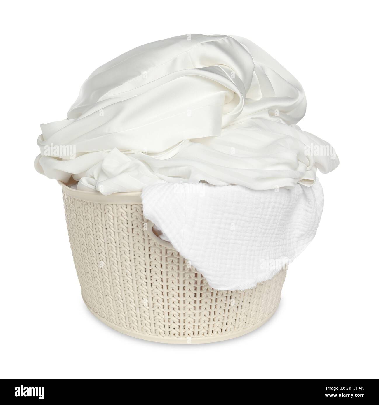 Laundry basket with clean clothes isolated on white Stock Photo - Alamy
