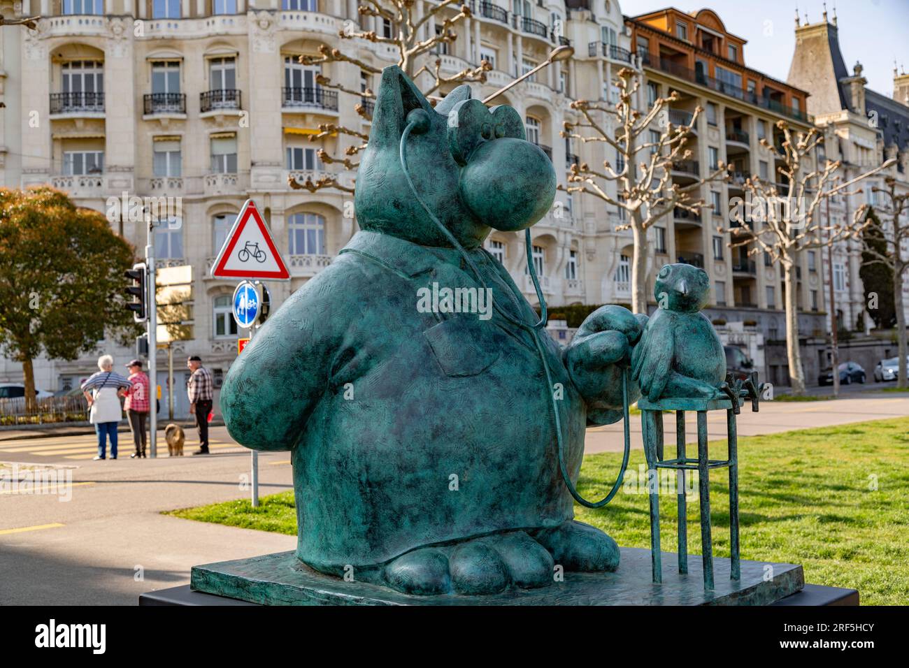 Geneva, Switzerland - 25 March 2022: Exhibition of sculptures Le Chat ...