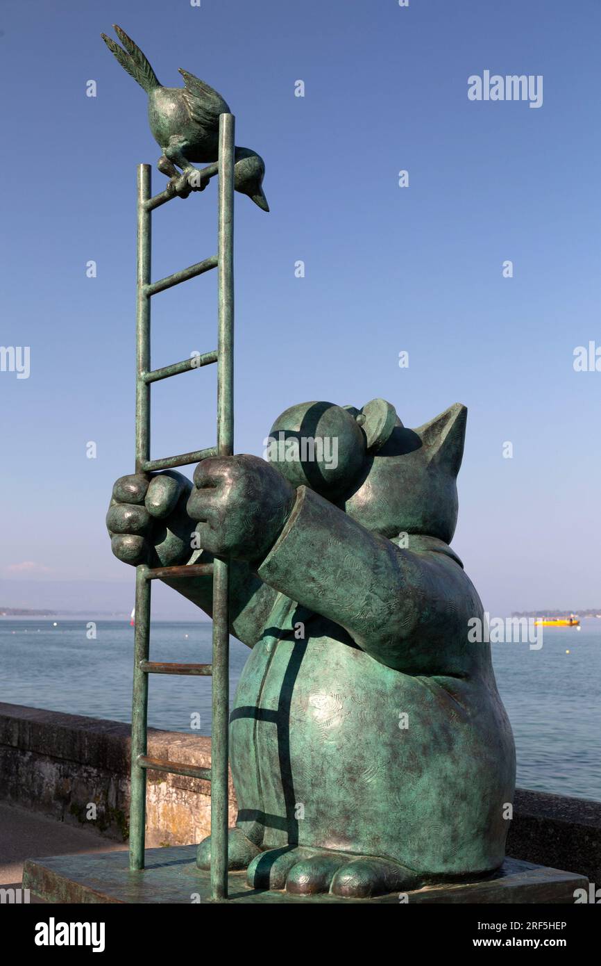 Geneva, Switzerland - 25 March 2022: Exhibition of sculptures Le Chat ...