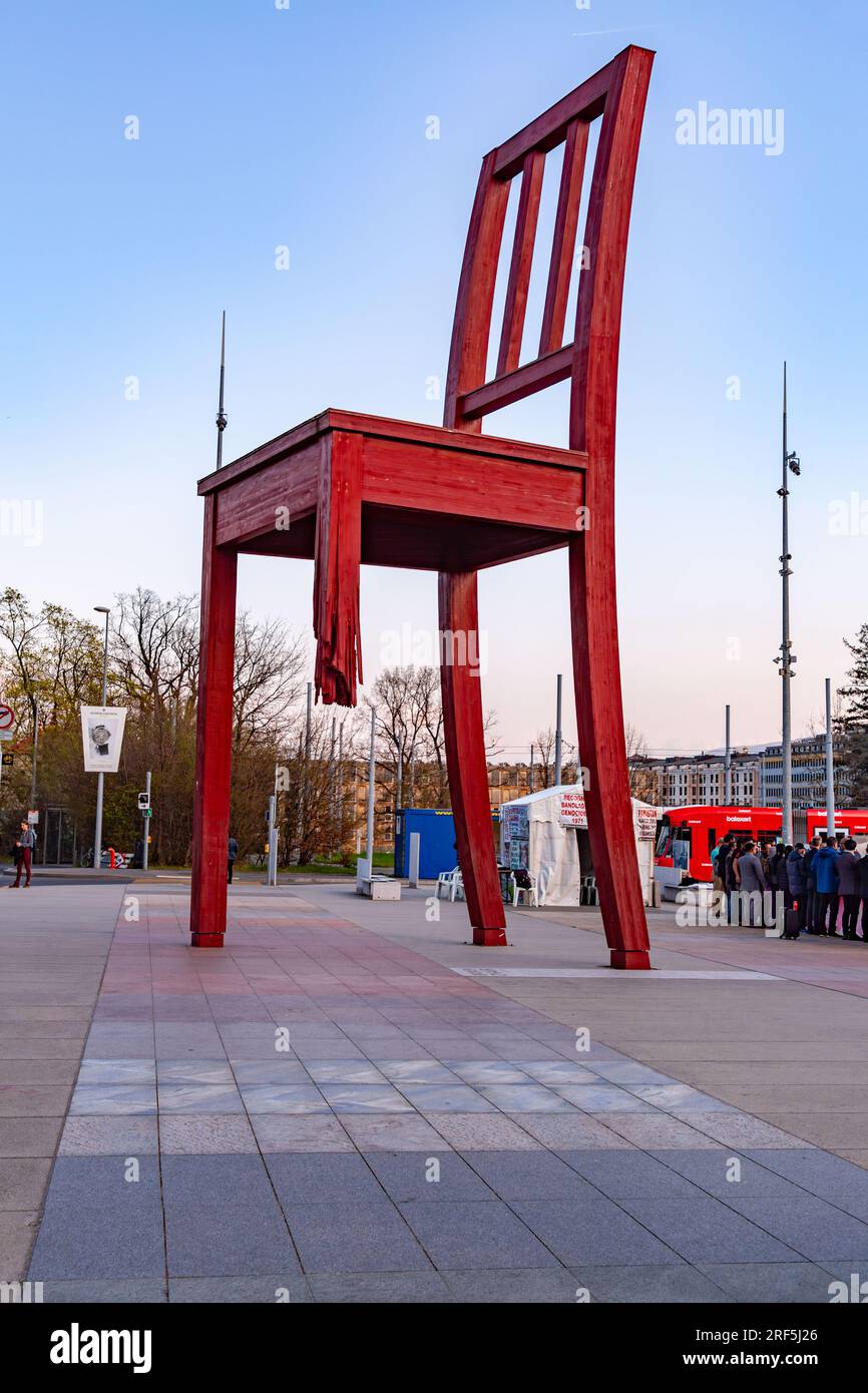 Geneva, Switzerland - 25 March 2022: Broken Chair is a monumental ...