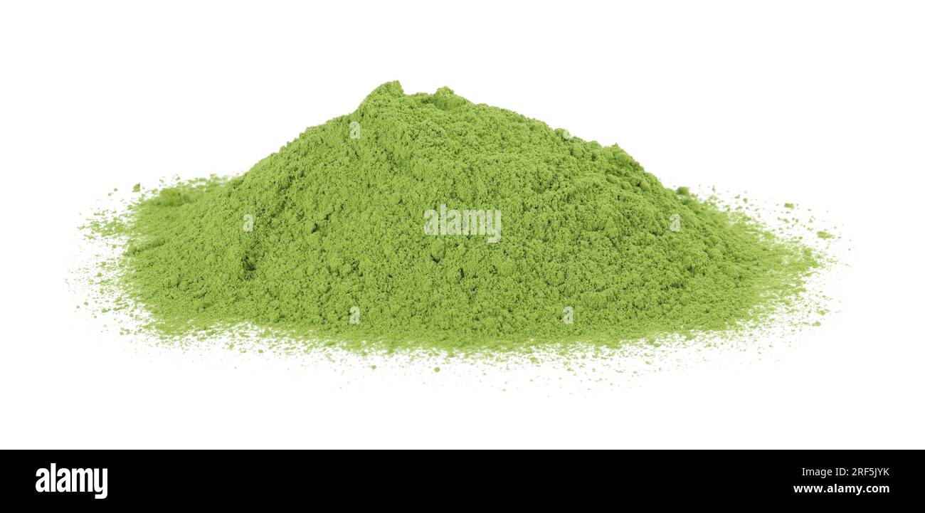 Pile of green matcha powder isolated on white Stock Photo - Alamy
