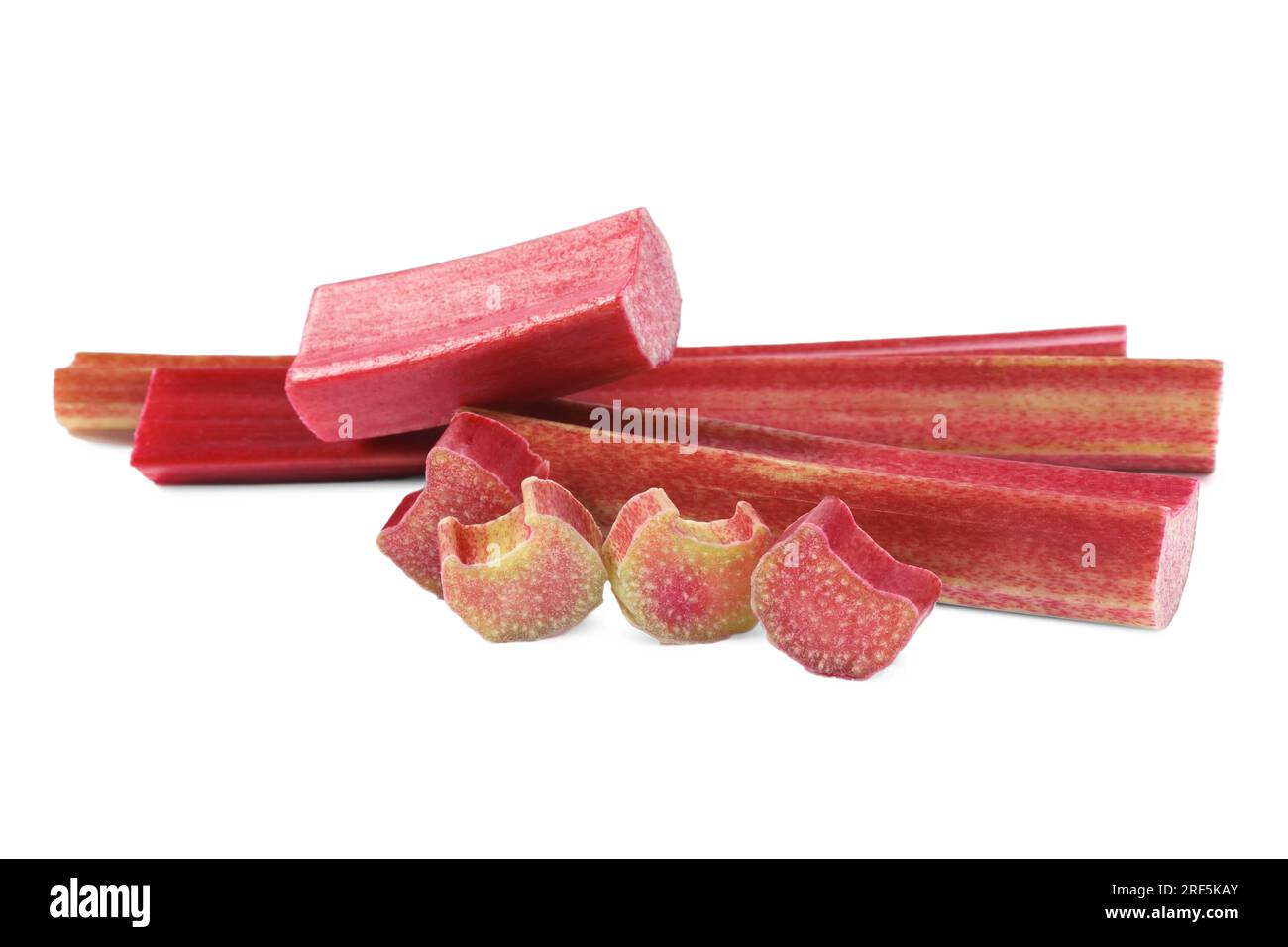 Cut fresh ripe rhubarb isolated on white Stock Photo - Alamy