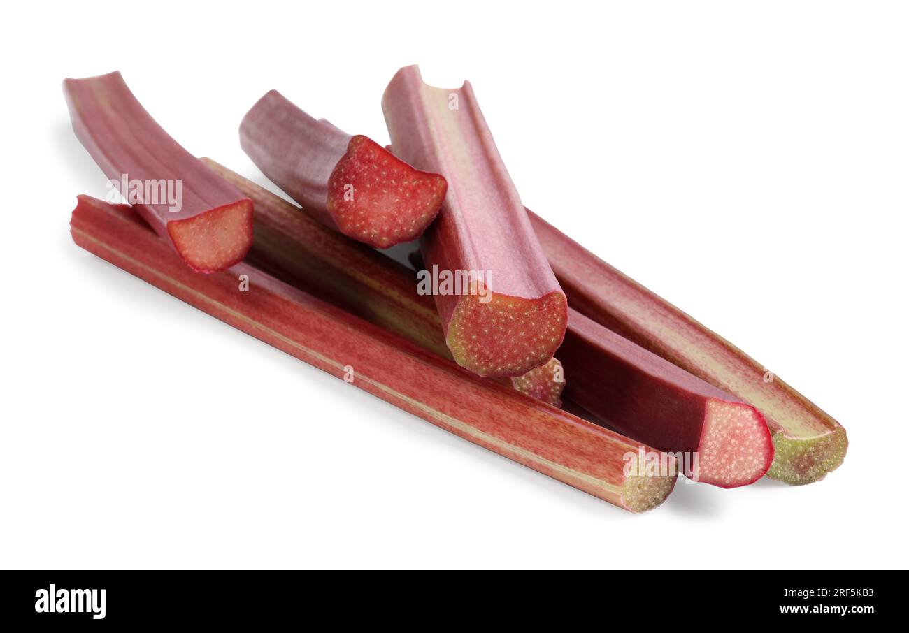 Stalks of fresh ripe rhubarb isolated on white Stock Photo - Alamy