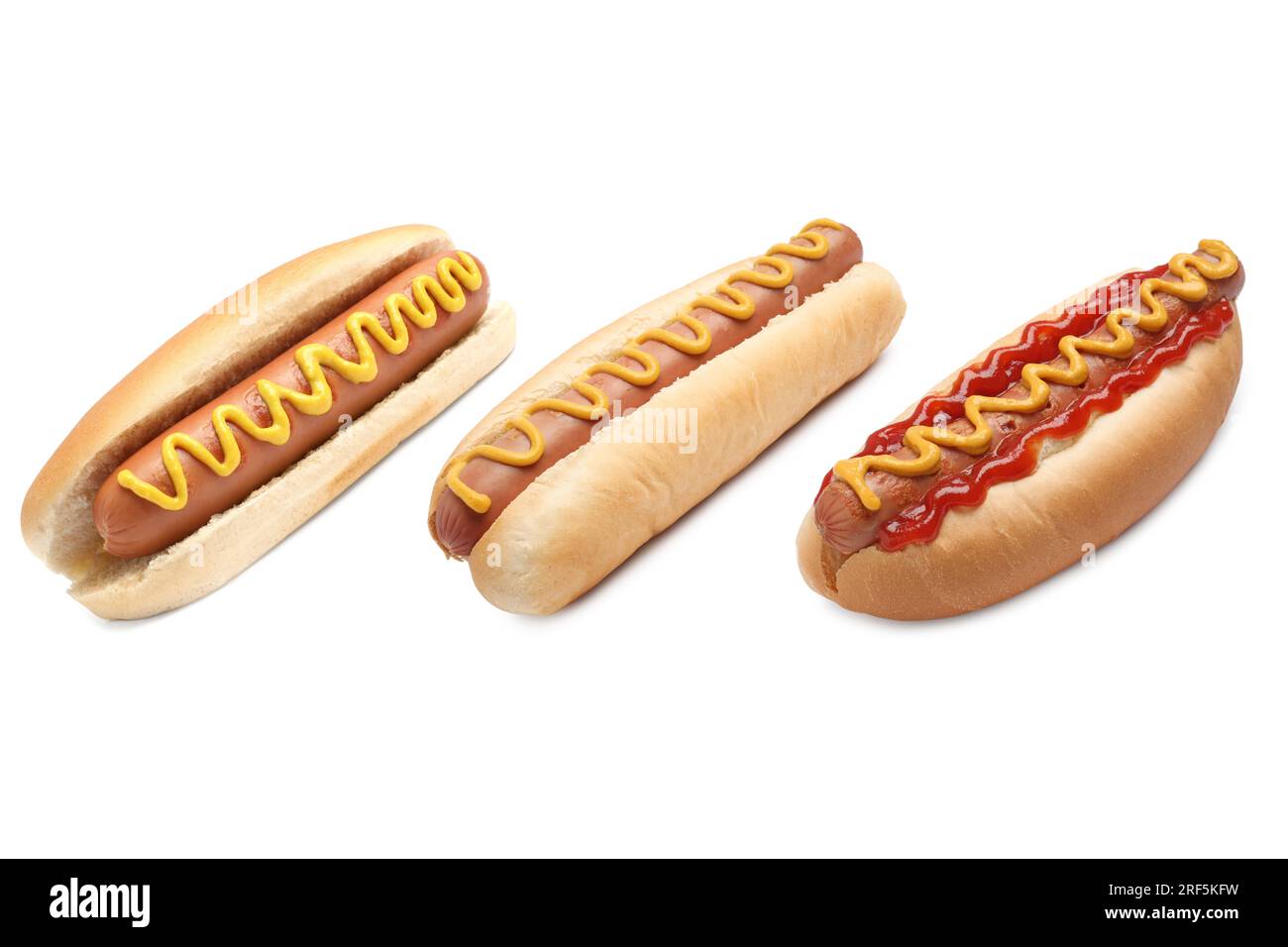 Set of different yummy hot dogs isolated on white Stock Photo - Alamy