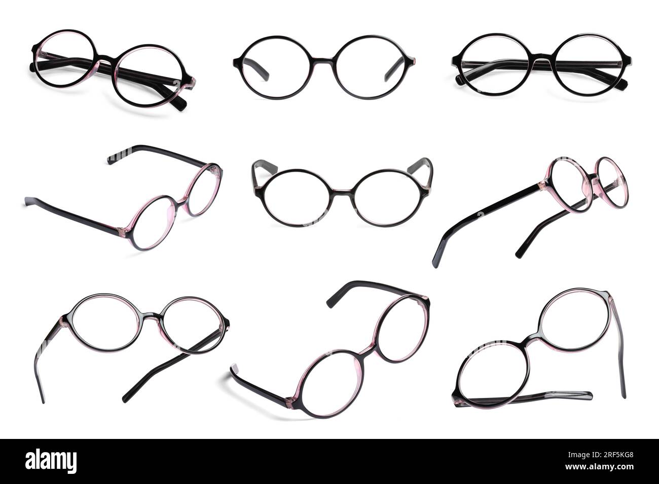 Collage with glasses isolated on white, different sides Stock Photo - Alamy