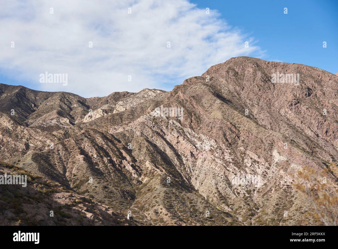Mountainous landscape, mountain peaks in the Andean area of Potrerillos ...