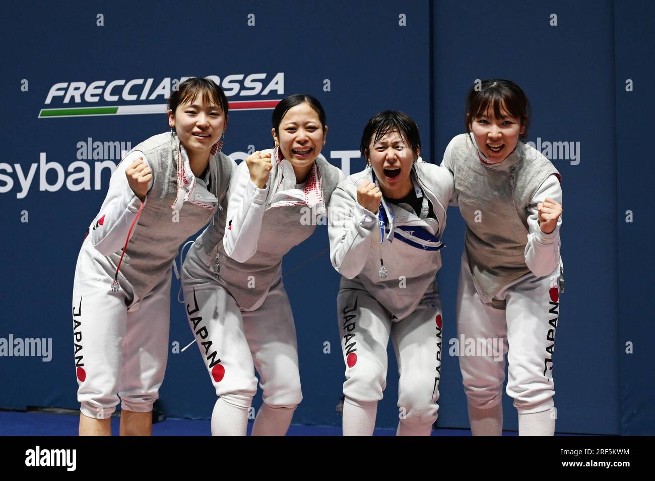 Japan players (from left ; Sera Azuma, Komaki Kikuchi, Karin Miyawaki and Yuka Ueno) celebrate ...