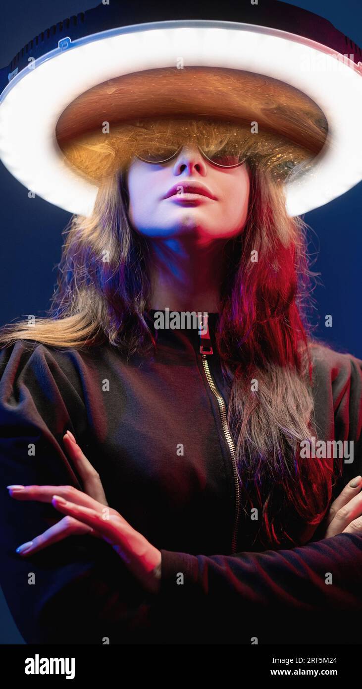 Cyber people quantum portal woman vapor ring halo Stock Photo - Alamy