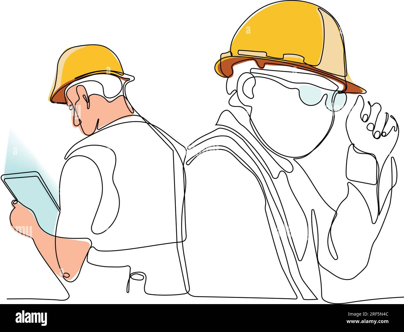construction manager and engineer working on building site. Vector ...