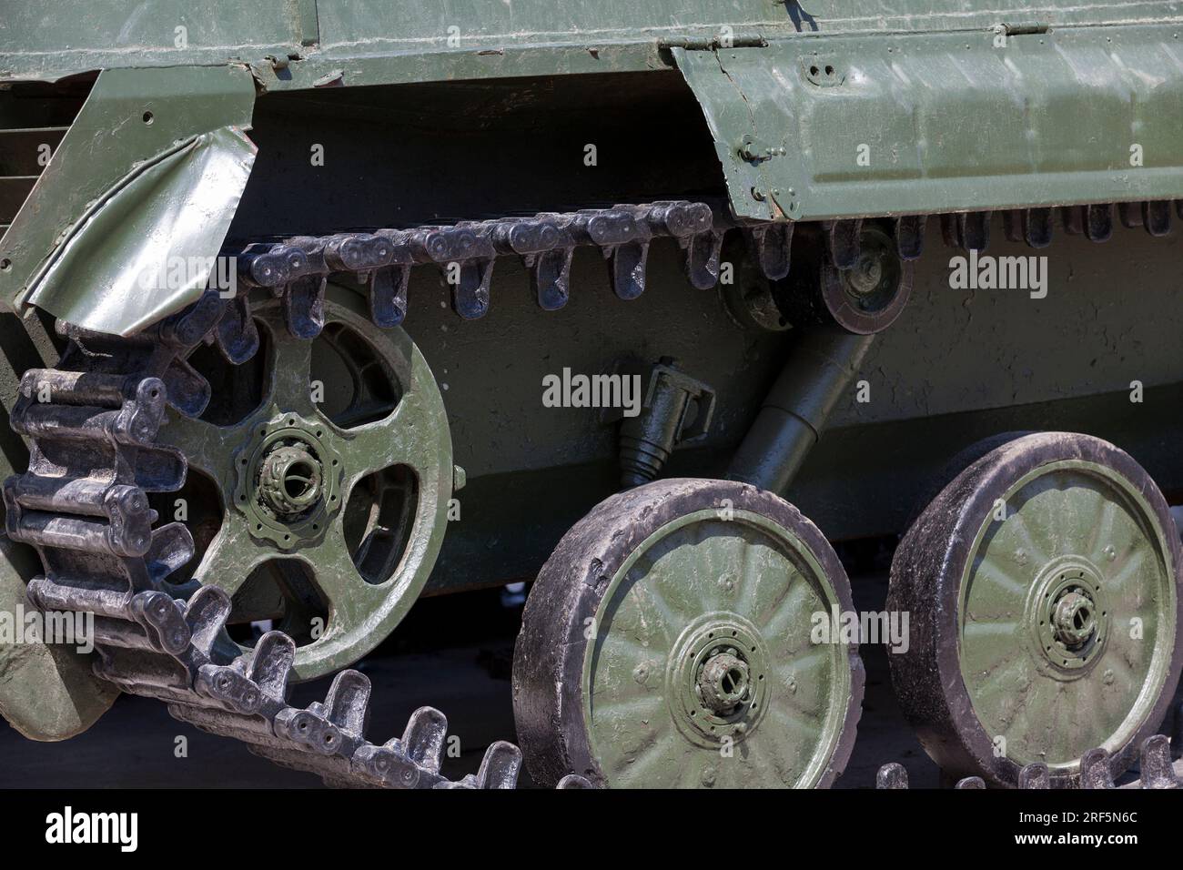 part of the chassis with a tracked course of a battle tank of the 20th ...