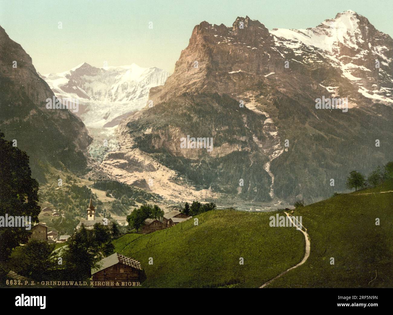 Church and Eiger, Grindelwald, Bernese Alps, Bern, Switzerland 1890 ...