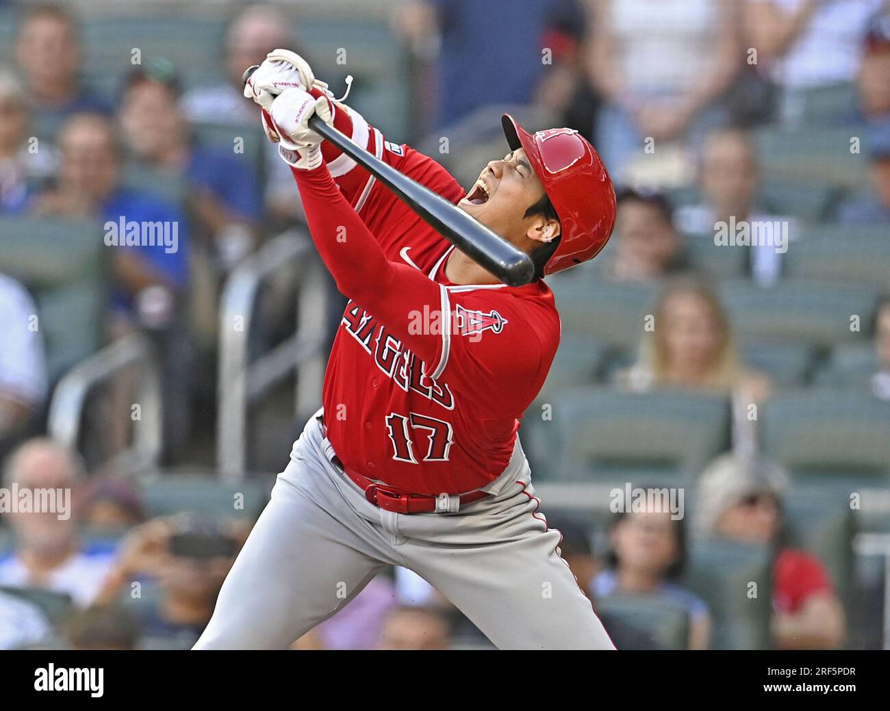 Shohei Ohtani of the Los Angeles Angels is hit by a pitch in the first ...
