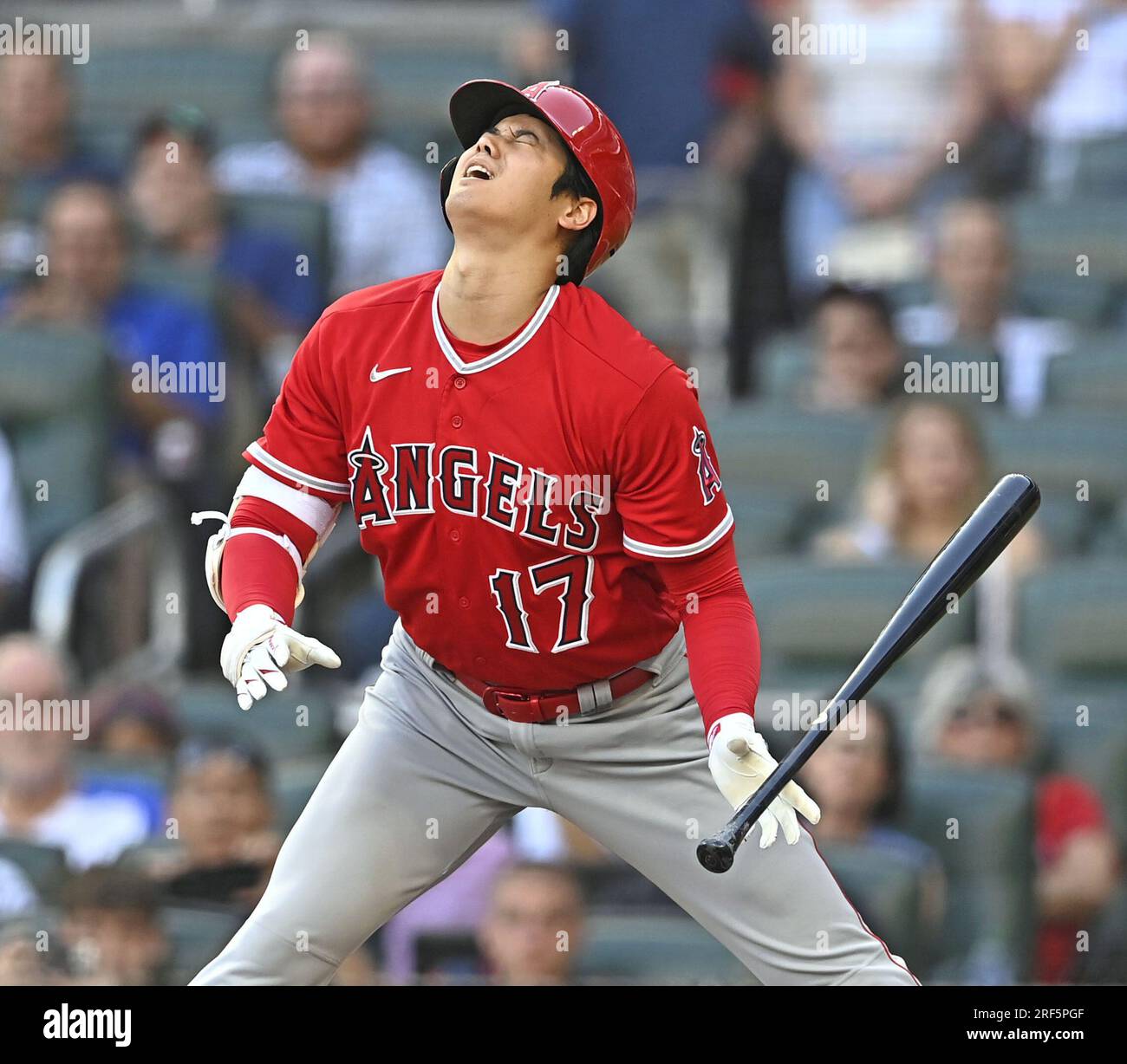 Shohei Ohtani of the Los Angeles Angels is hit by a pitch in the first ...