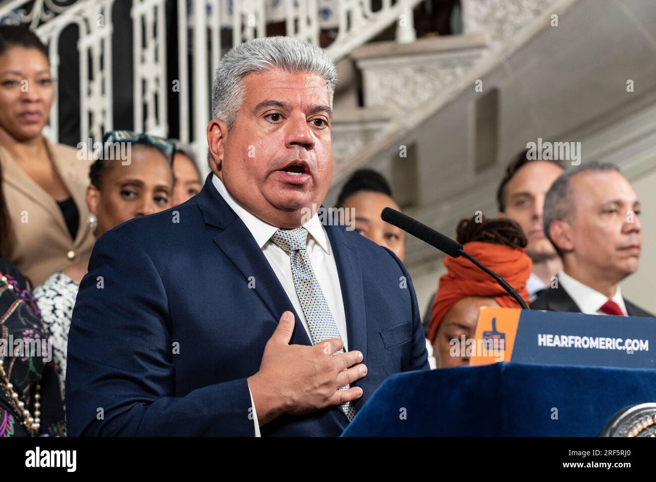 Brooklyn District Attorney Eric Gonzalez speaks during public safety announcement on gun ...