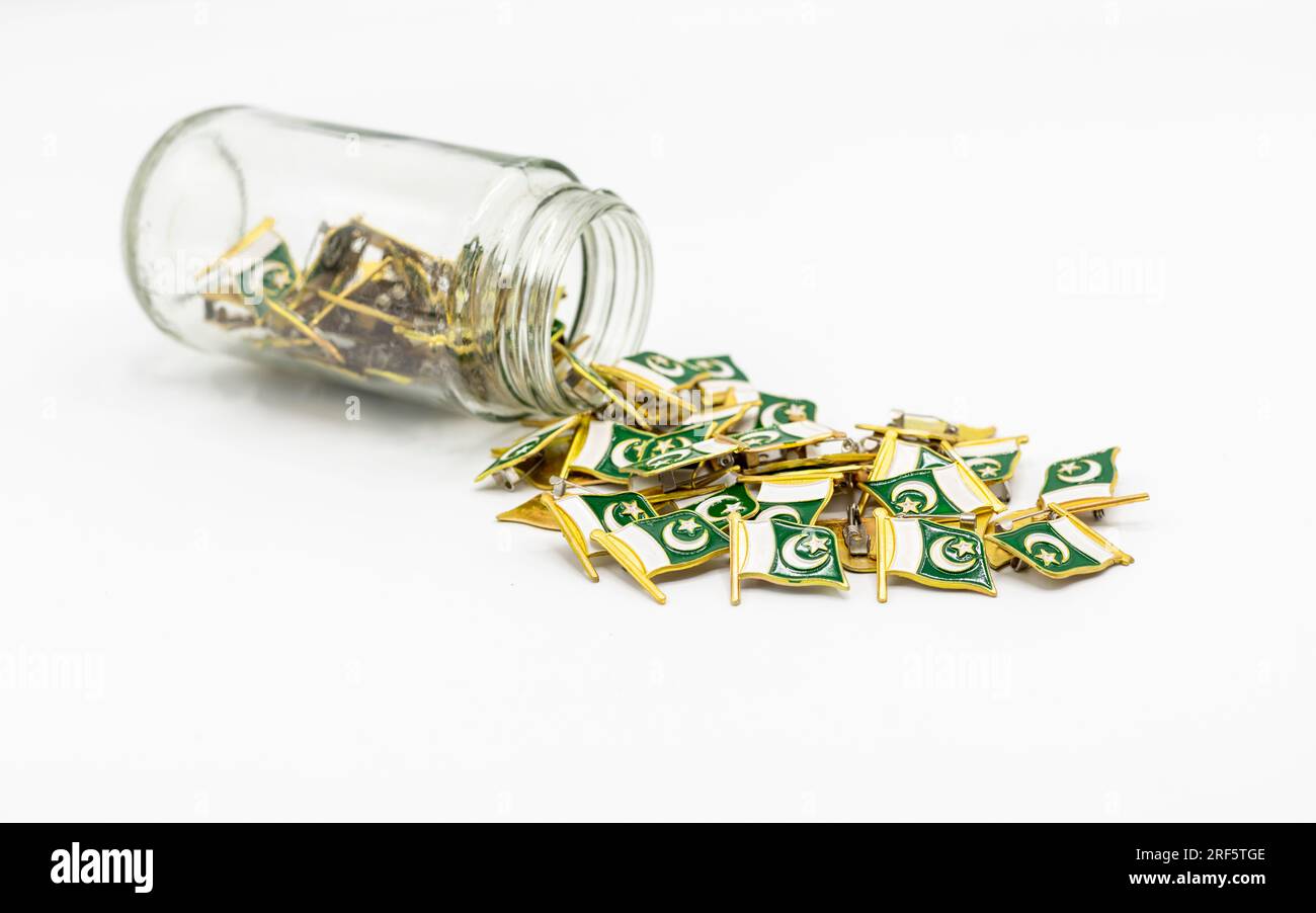 Pakistan flag badges in a glass jar on white isolated background Stock ...