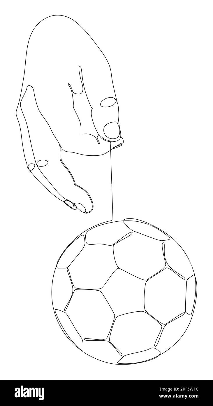 One continuous line of hand with Football, Soccer ball. Thin Line ...