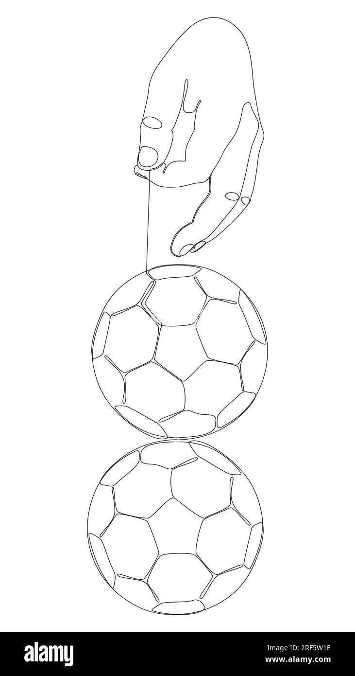 One continuous line of hand with Football, Soccer ball. Thin Line ...