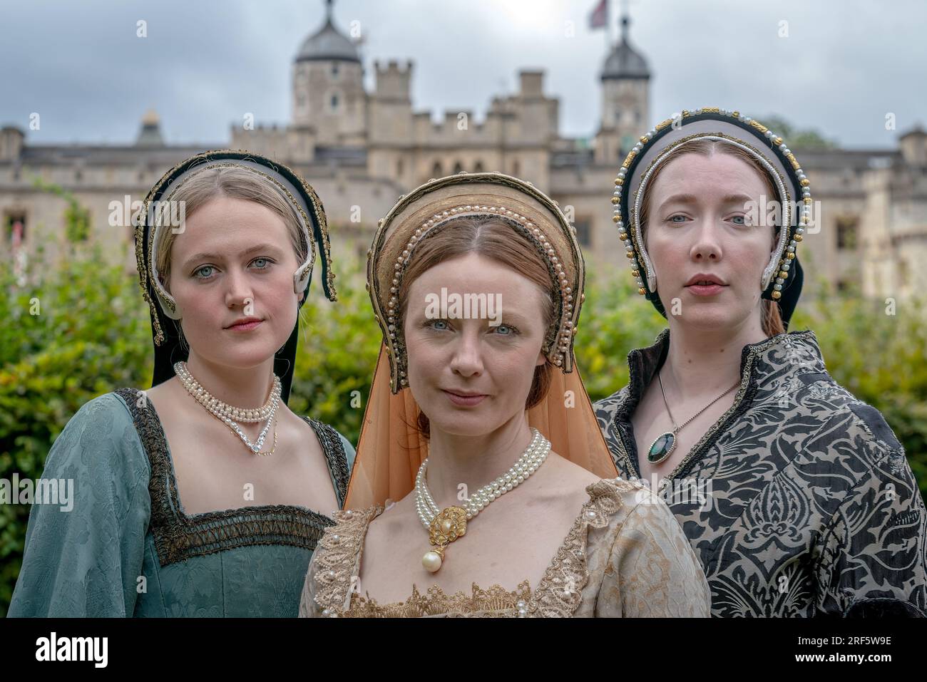 Actors Portraying Three Of The Boleyn Sisters Pose Near The Tower Of London Where Anne Was Held