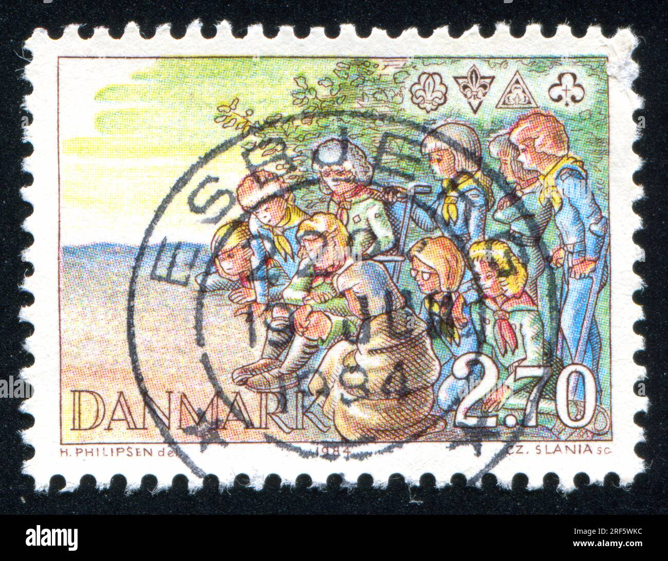 DENMARK - CIRCA 1984: stamp printed by Denmark, shows Scouts Around ...