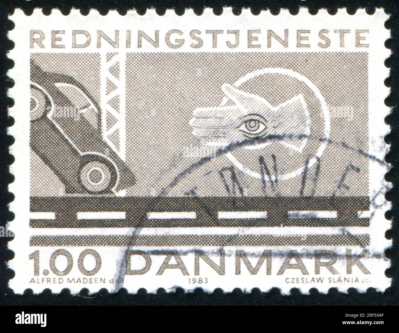 DENMARK - CIRCA 1983: stamp printed by Denmark, shows Car crash, police ...
