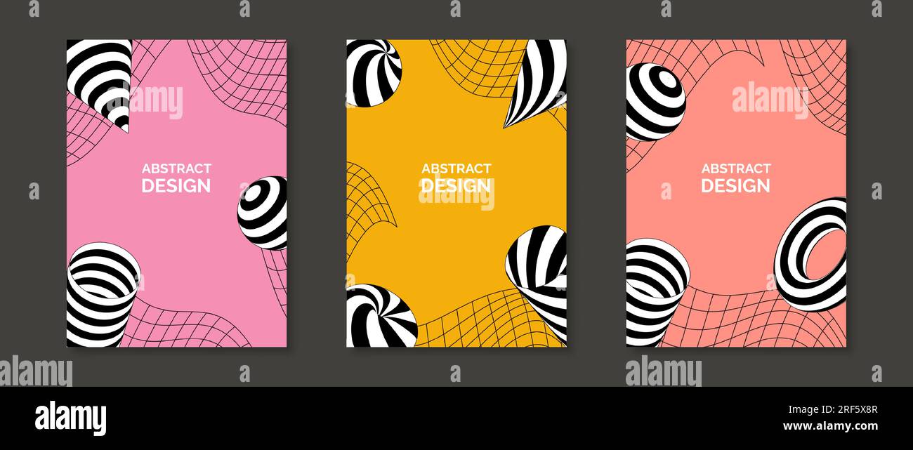 Abstract geometric posters collection. Design templates with 3d torus ...