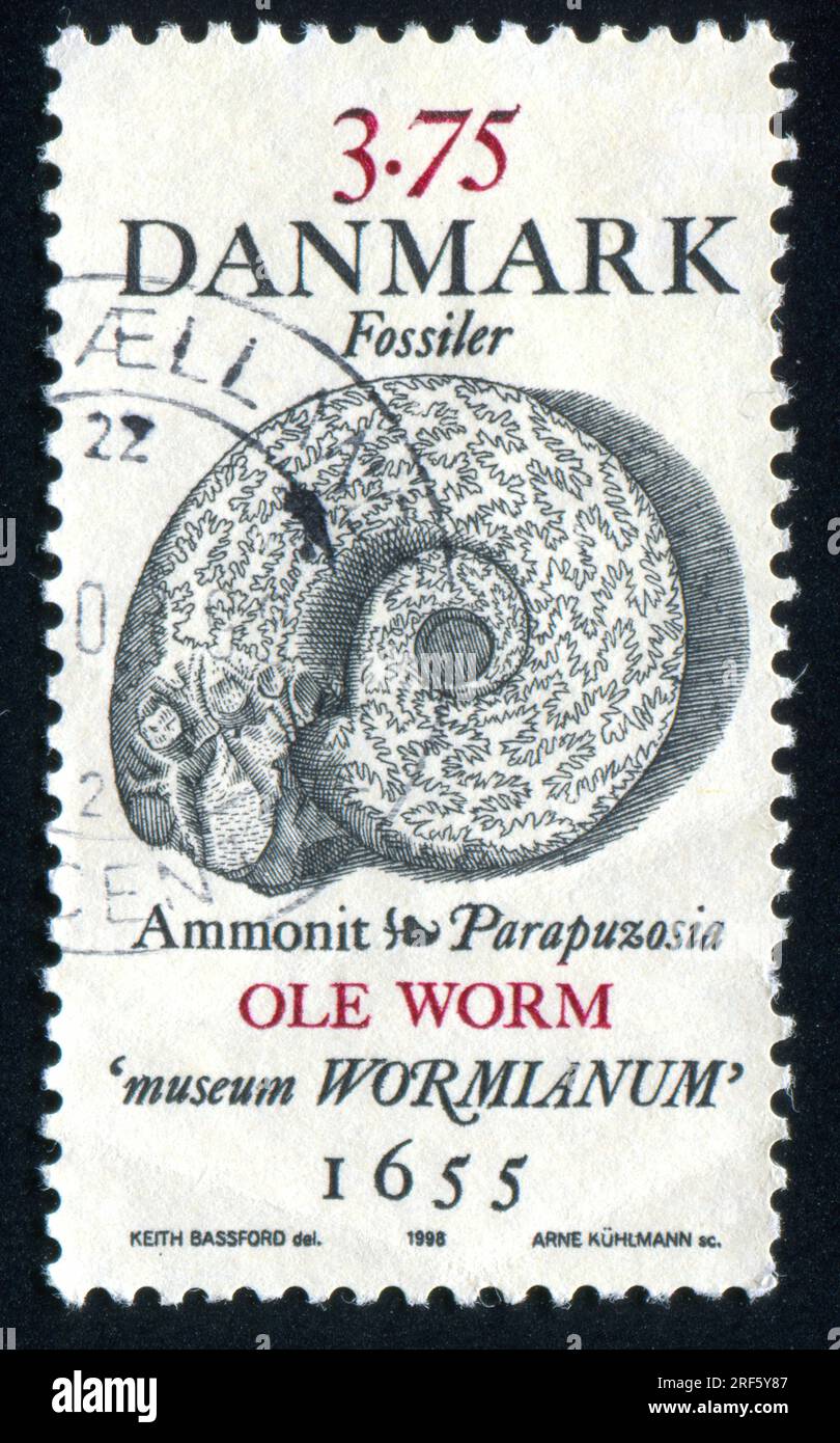DENMARK - CIRCA 1998: stamp printed by Denmark, shows Ammonite shell ...