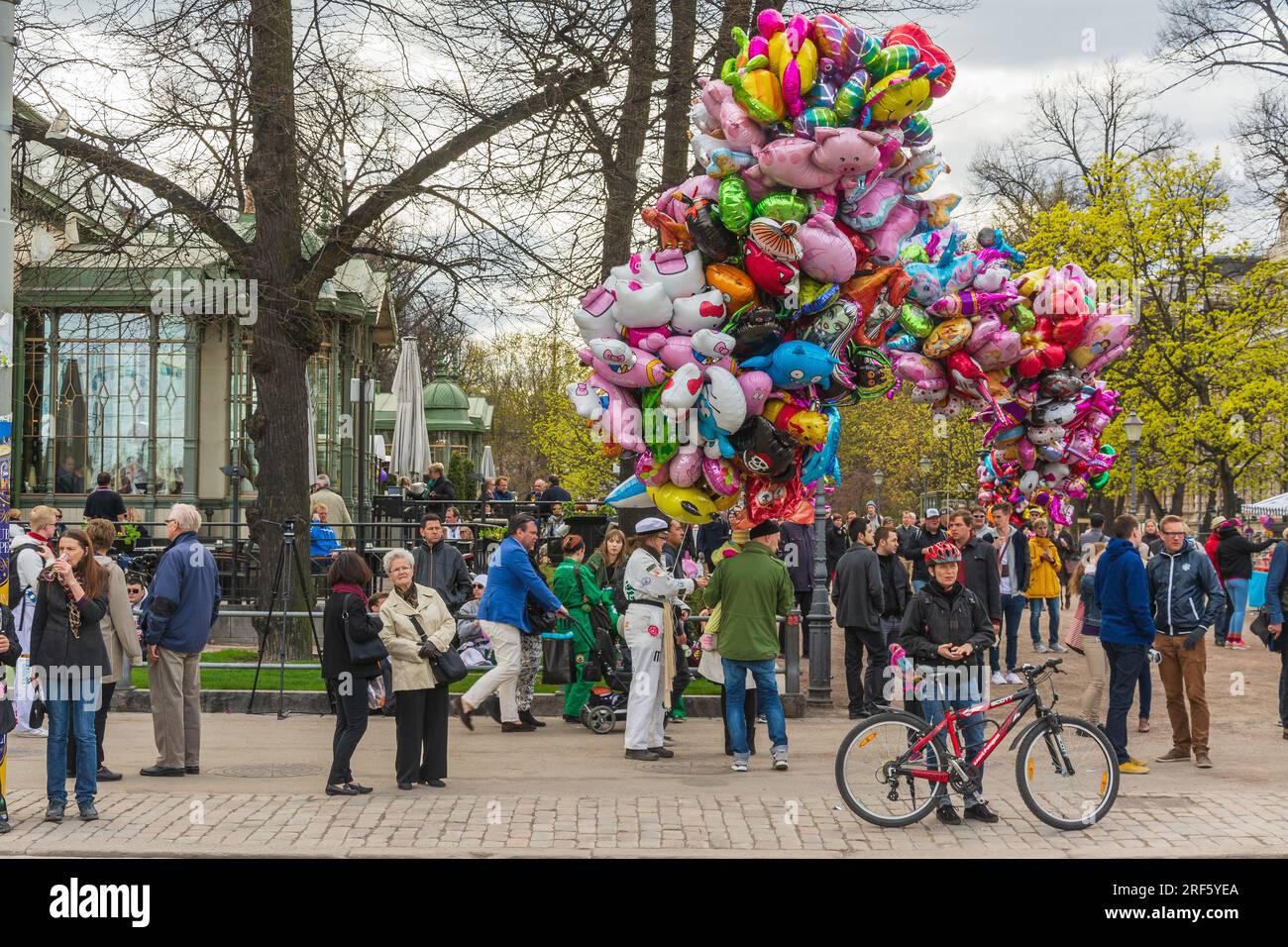Young people celebrating the May eveat Kauppatori in Helsinki Finland ...