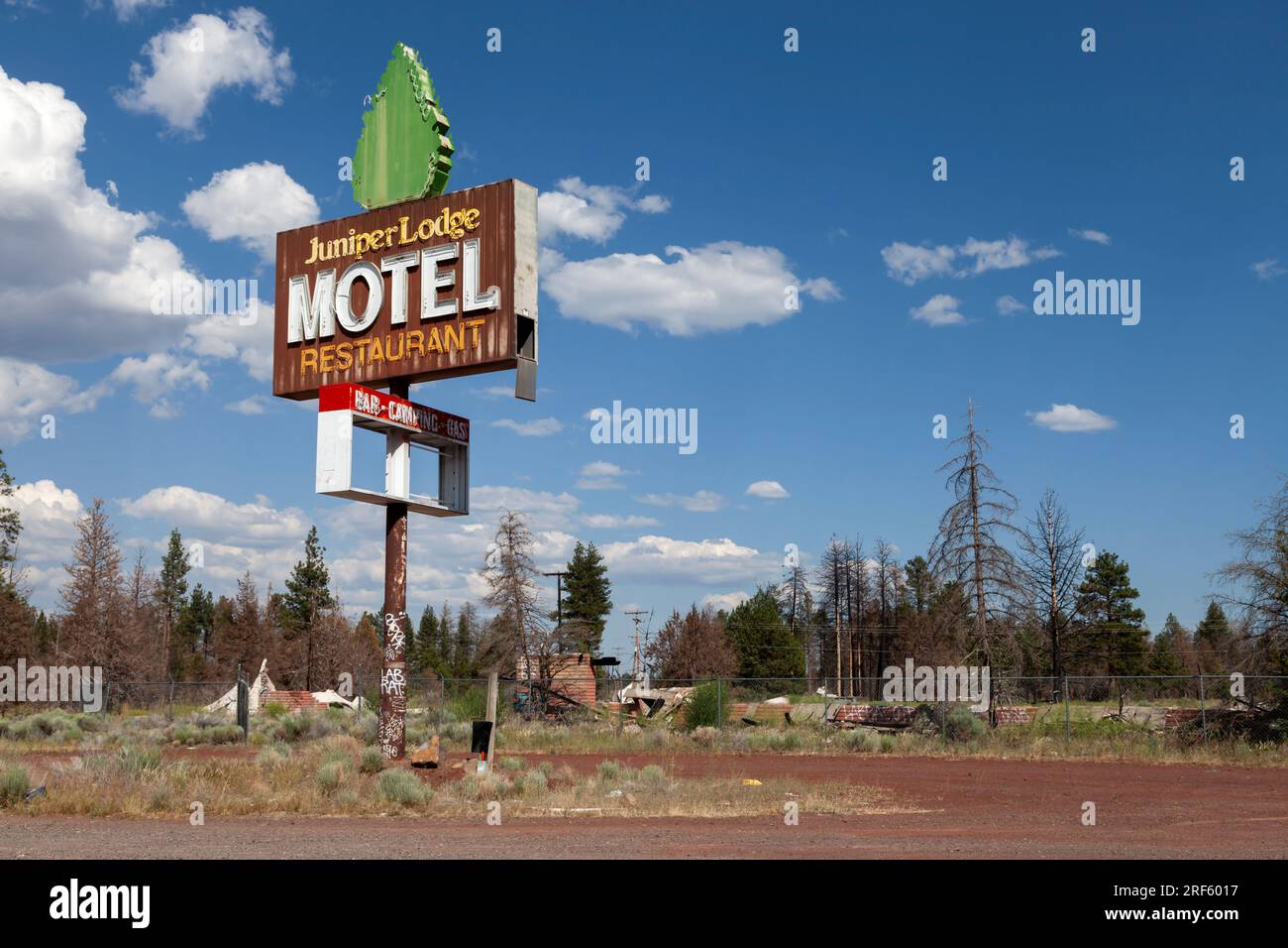 The neon sign is all that remains of the Juniper Lodge Motel along US ...