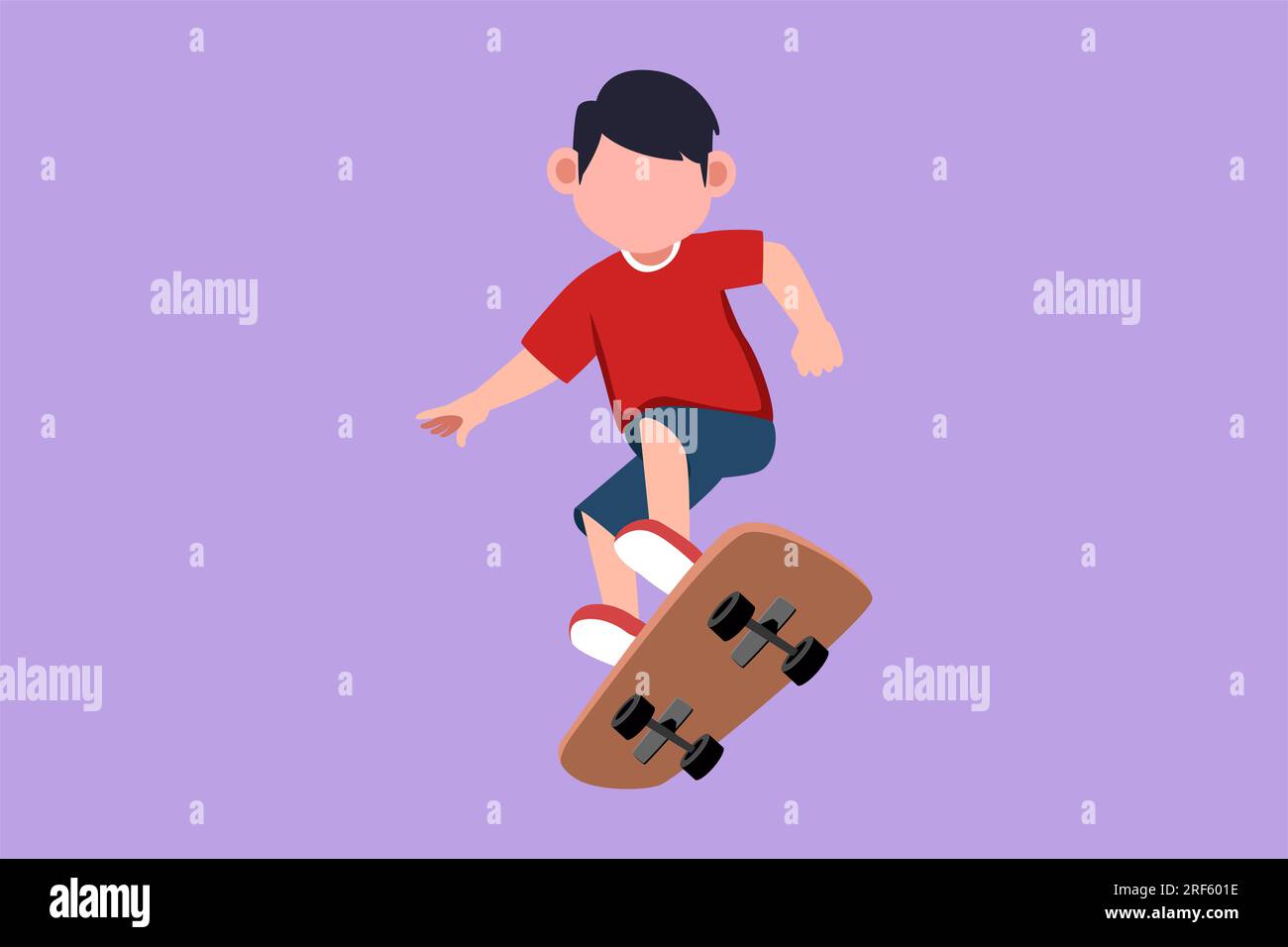 Graphic flat design drawing adorable little boy playing on skateboard ...