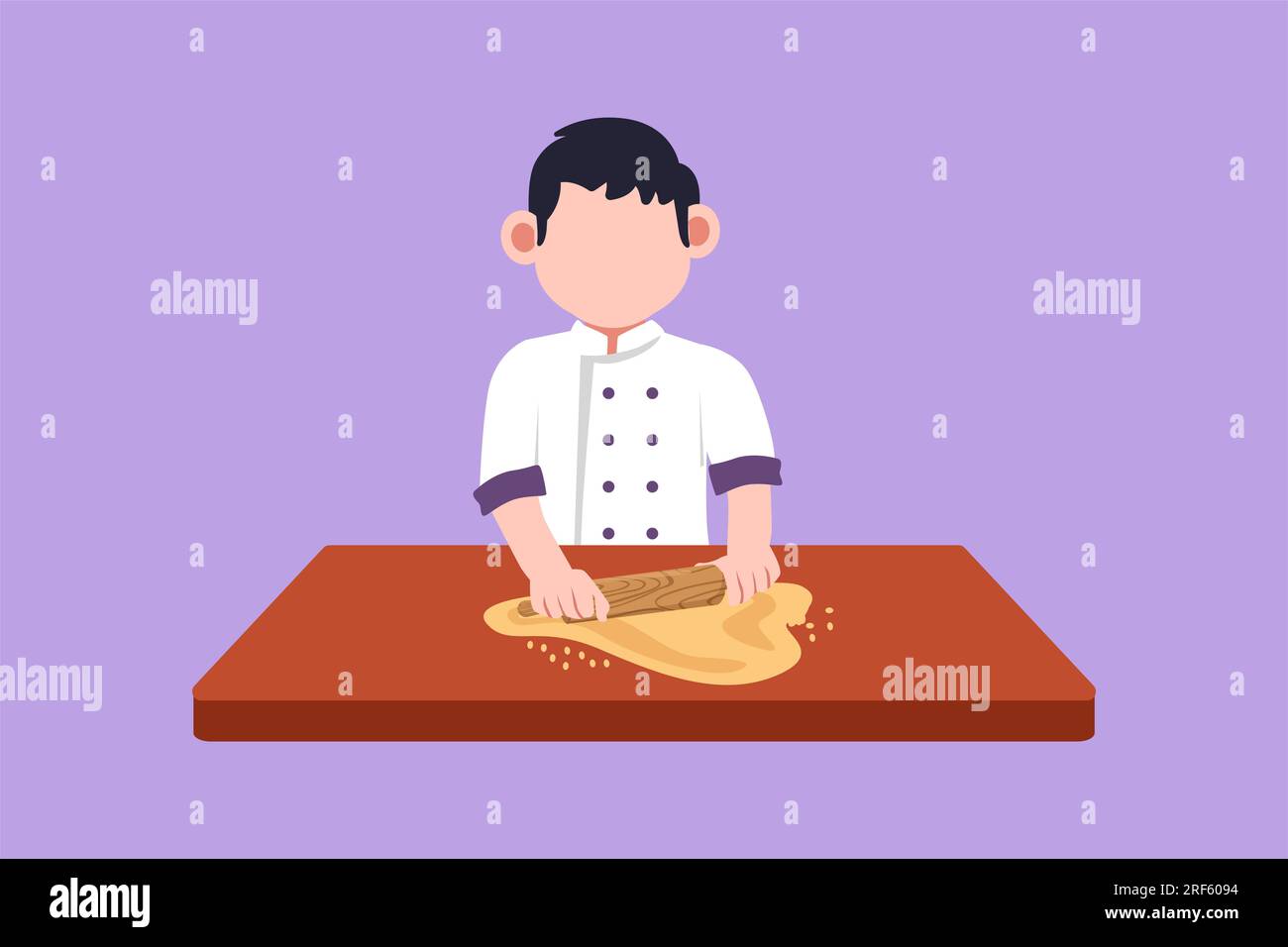 Character flat drawing adorable little boy stretching dough with ...