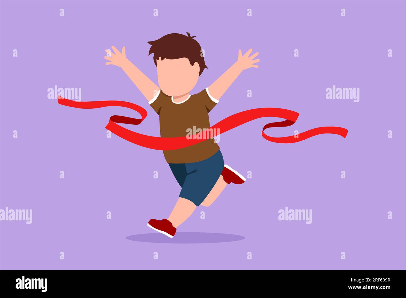 Character flat drawing adorable little boy run in race and win first ...