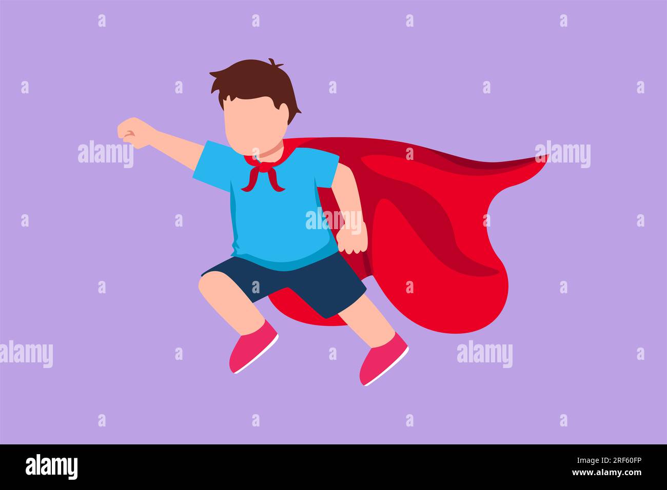 Graphic flat design drawing adorable little boy flies through air in ...