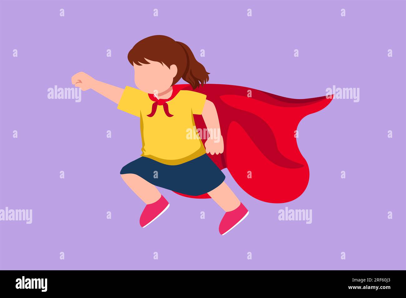 Cartoon flat style drawing cute super girl. Pretty little girl dressed ...