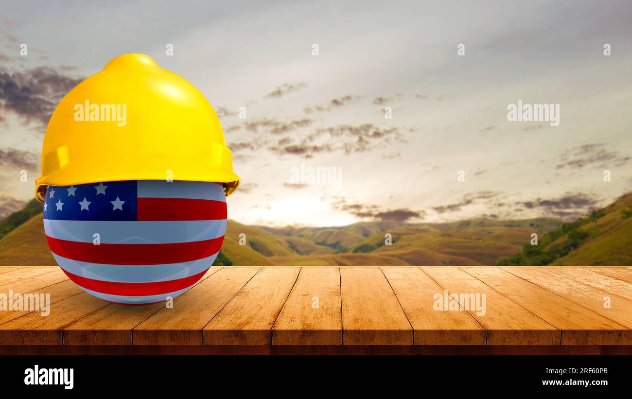 American flag with safety helmet. Labor day concept Stock Photo - Alamy