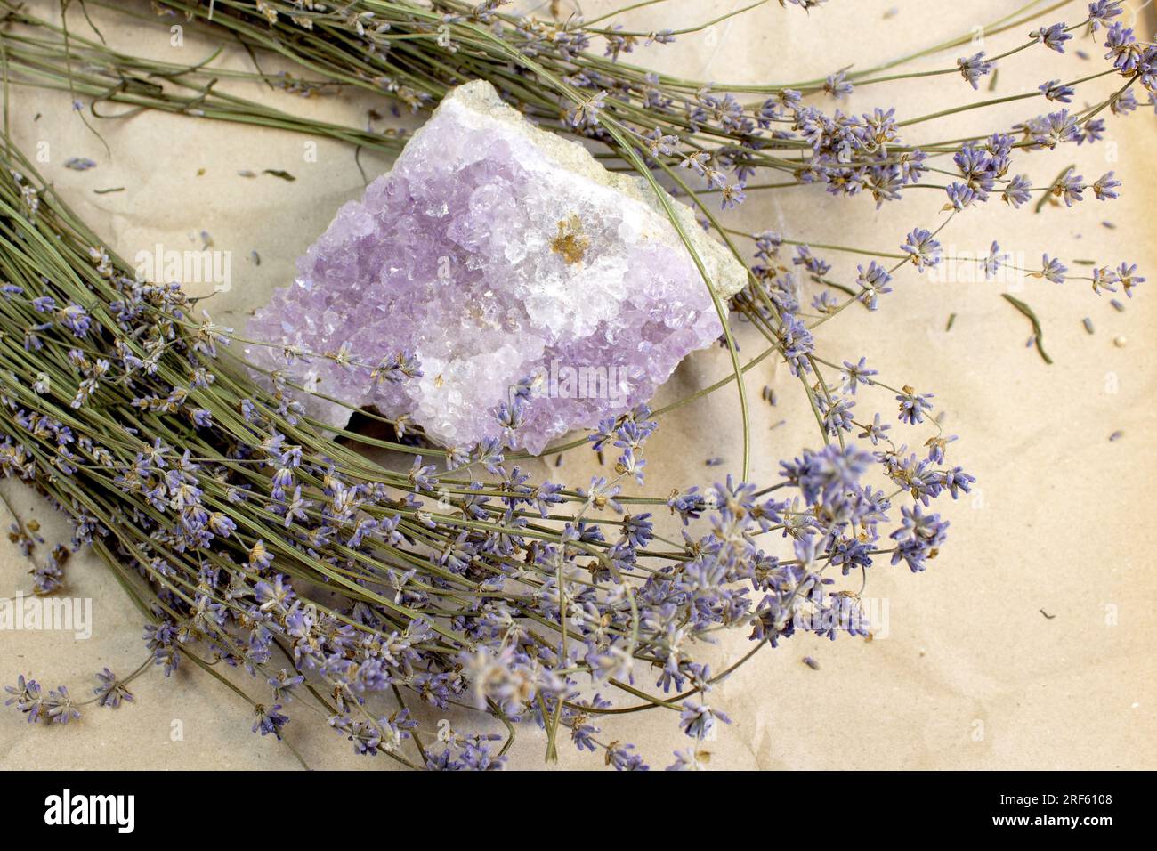 set of various amethyst natural mineral stones and gemstones on grey ...