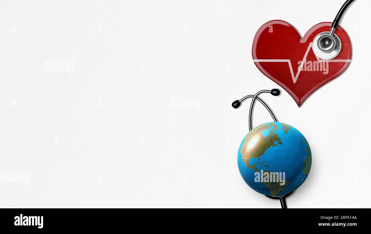 Earth with a stethoscope and red heart. World heart day concept Stock ...