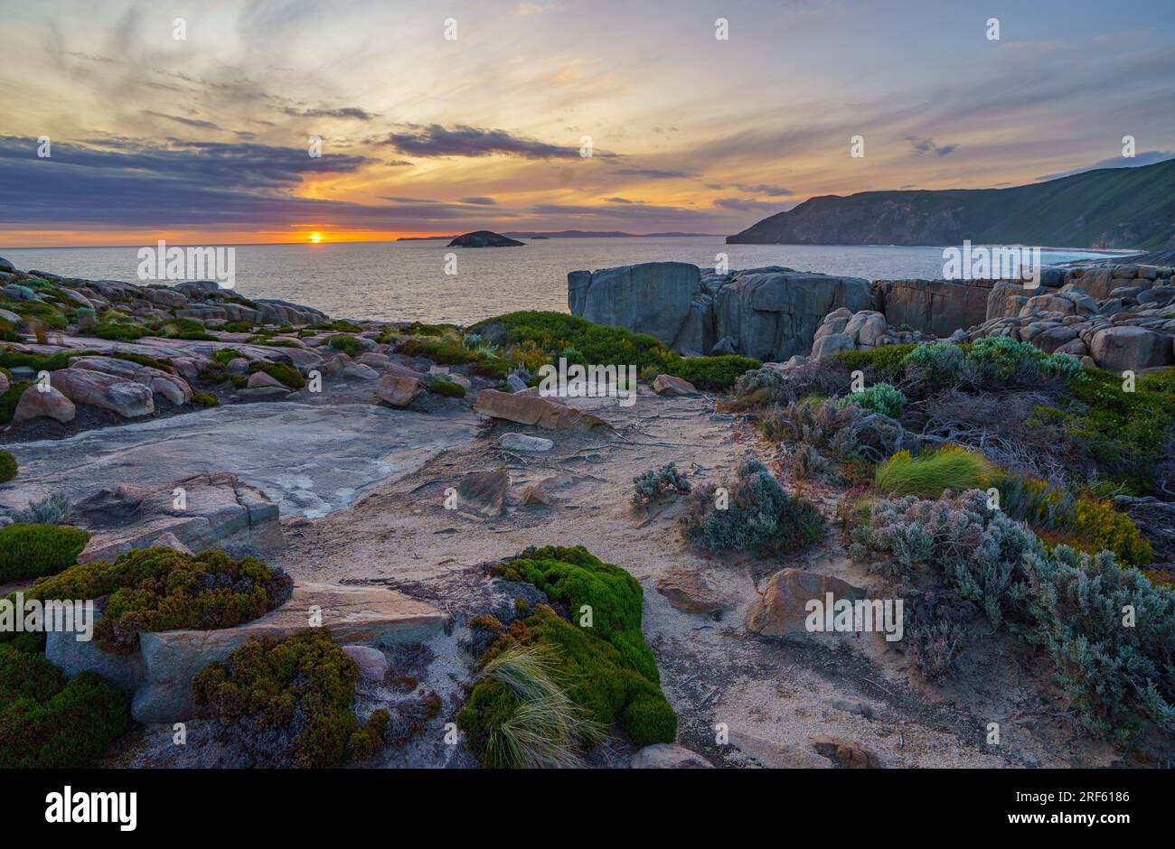 Headland scenery and view west to an unnamed islet in the Great ...